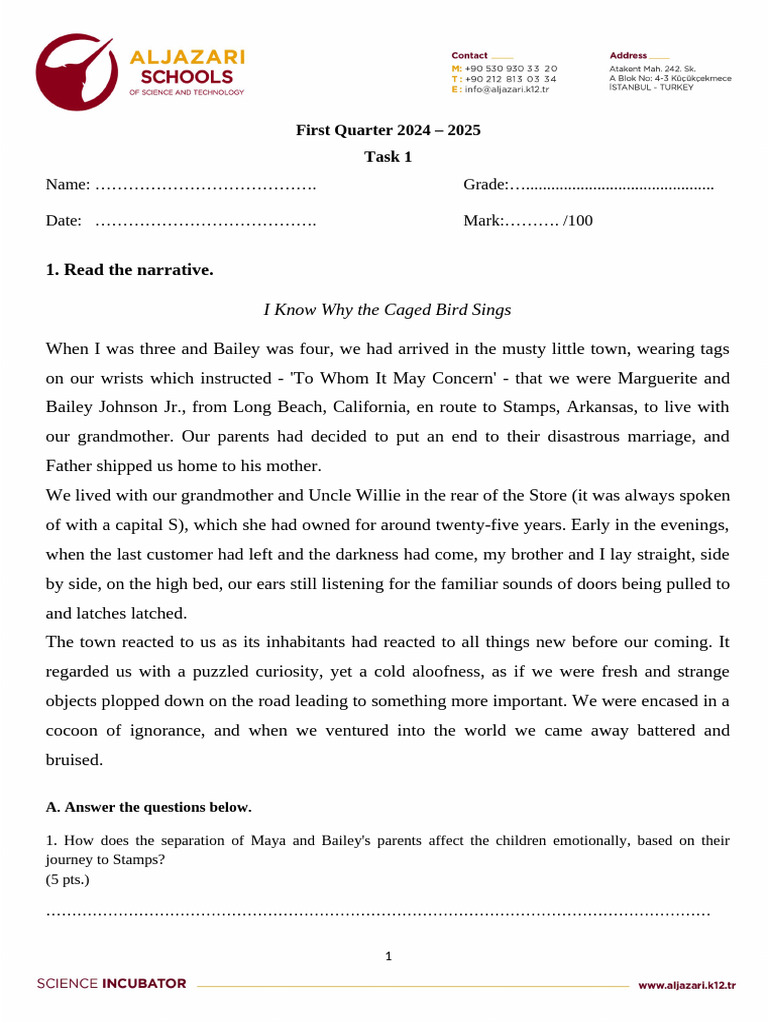 First Quarter - First Quiz - Year7 | PDF