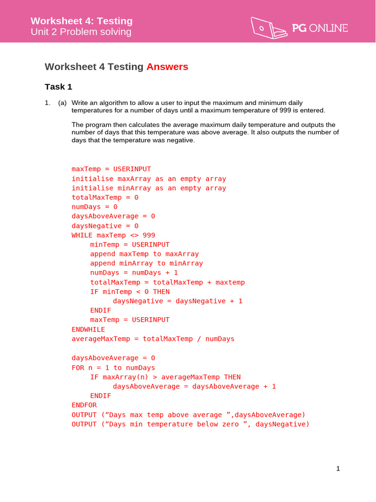 Problem Solving Worksheet 4 Answers | PDF