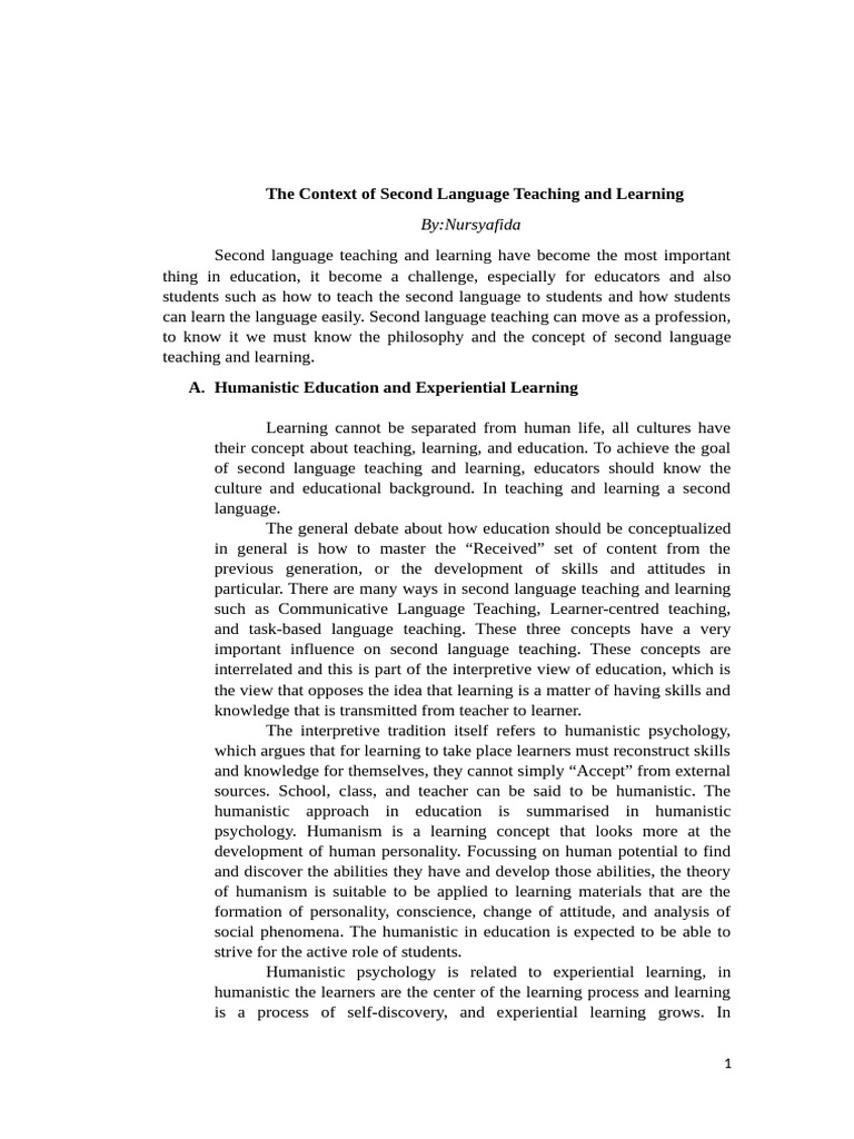 The Context of Second Language Teaching and Learning | PDF | Second Language | Learning