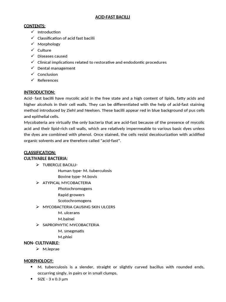 Acid Fast Bacilli | PDF