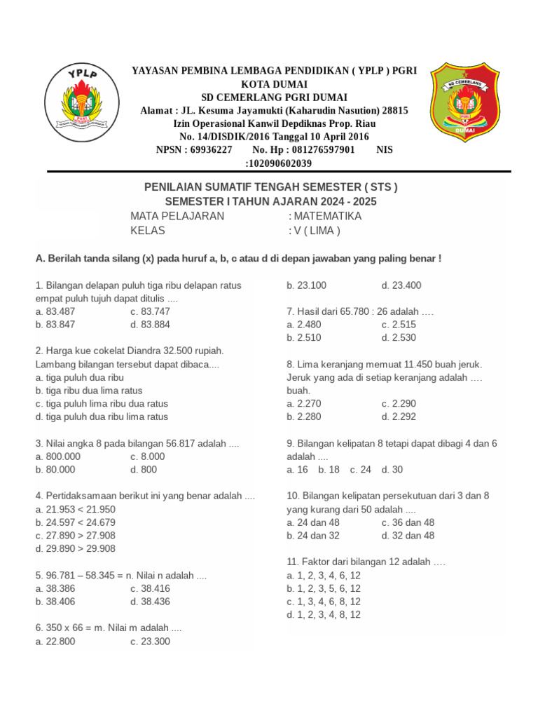 Ujias STS Sem 1 Kls 5 | PDF