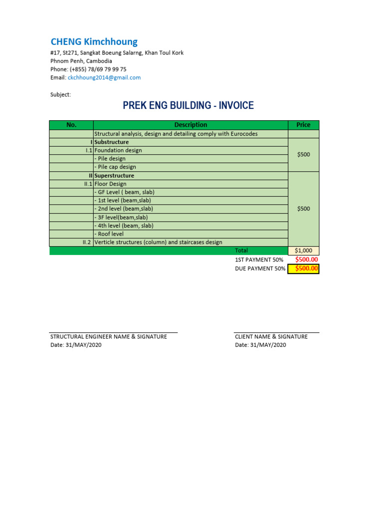 Invoice (Prek Eng Project) | PDF