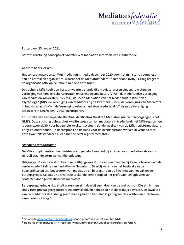 Def. Schriftelijke Reactie Informele Consultatie MFN Bestuur | PDF
