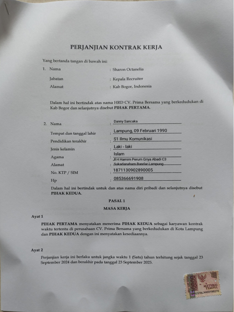 Kontrak Kerja 2 - 26 21 - 09 - 24 | PDF