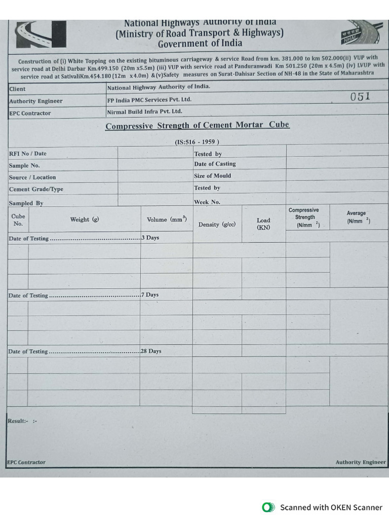 Compressive Strength of Cement Mortar Cube | PDF