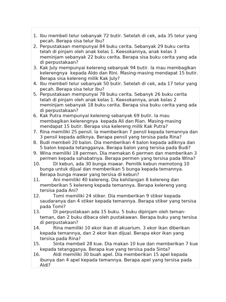 1 - Sanur - MTK - Soal Cerita - April - 24 - Di | PDF