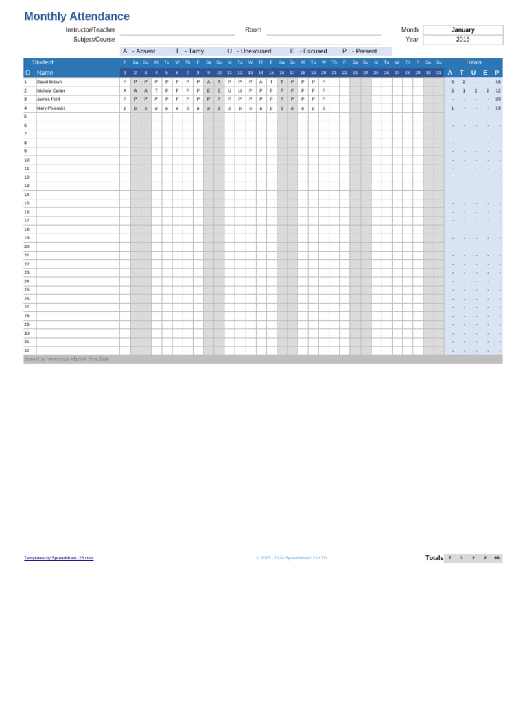 Monthly Attendance Tracker | PDF