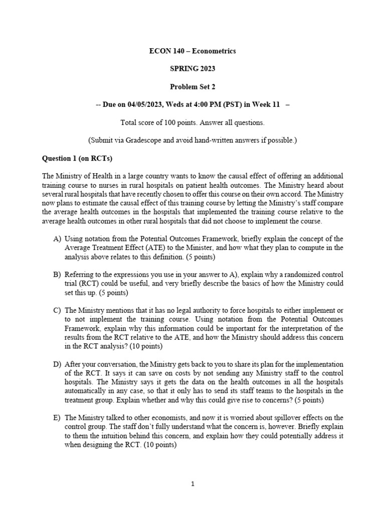 Writing Sample - ECON 140 PS2 | PDF