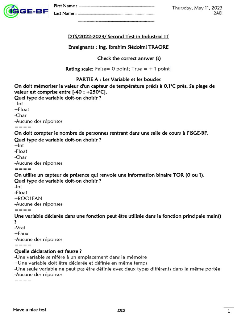 Correction Du Devoir Surveillé 2 2022-2023 | PDF