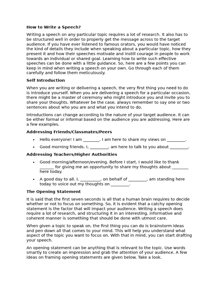 How To Write A Speech | PDF