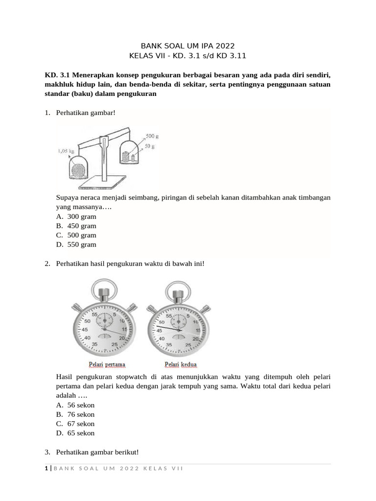 Bank Soal Um 2022 Ipa Kelas Vii | PDF