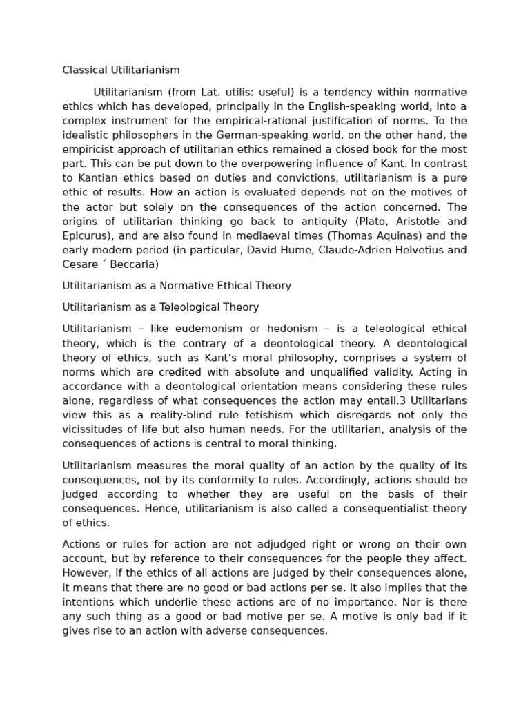 Classical Utilitarianism | PDF