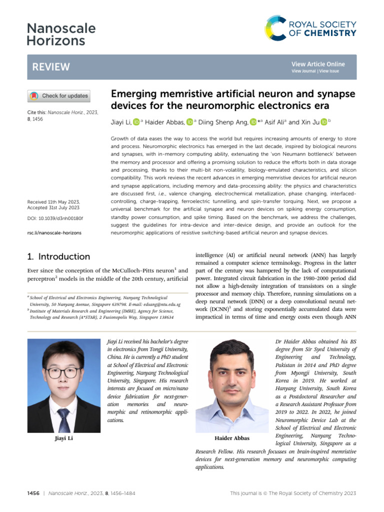 Emerging Memristive Artificial Neuron and Synapse Devices For The Neuromorphic Electronics Era ...