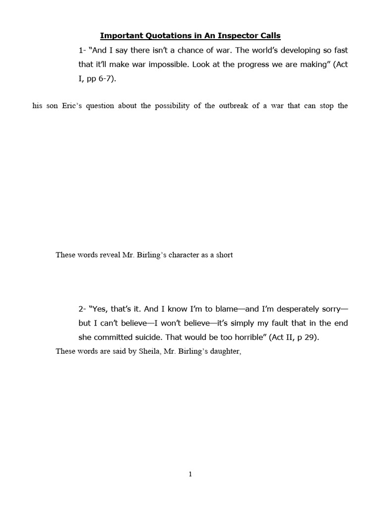 Important Quotations in An Inspector Calls | PDF