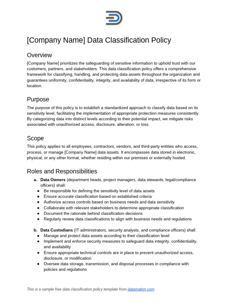 Data Classification Policy Template | PDF | Computers | Security