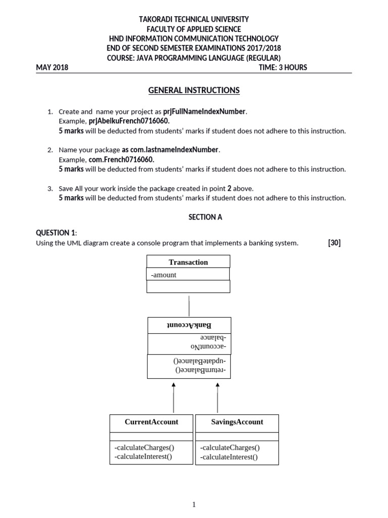 HND Level100 Regular SecondSem EndOfSem JAVA PROGRAMMING 2017-2018 | PDF