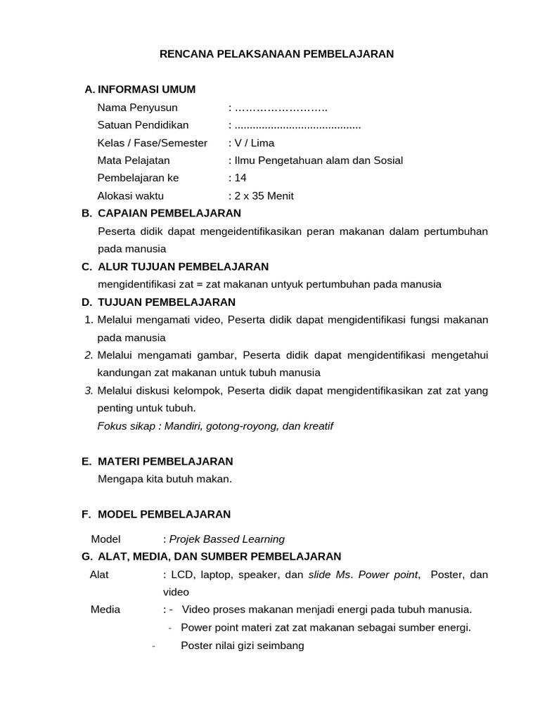 RPP IPAS Kelas V (Kurmer) | PDF