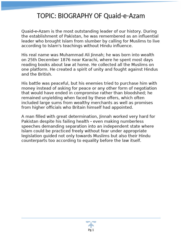 Biography of Quaid-E-Azam | PDF