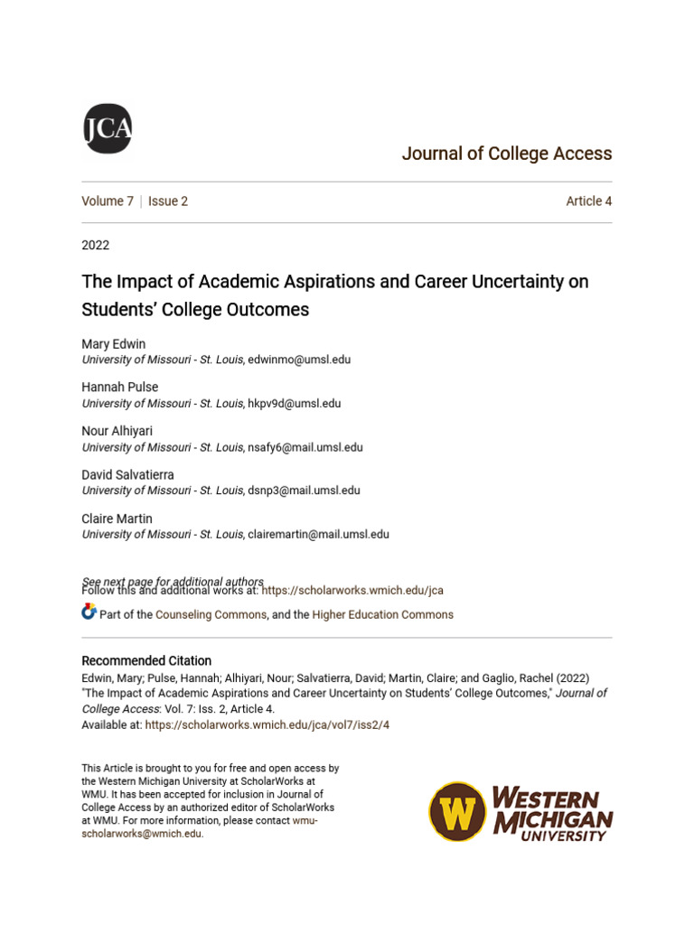 Academic Aspirations and Career Uncertainty | PDF | School Counselor ...