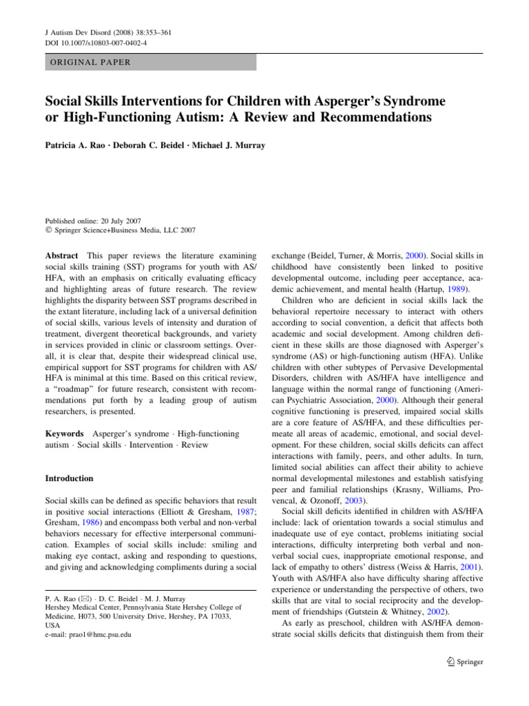 Social Skills Interventions Fo | PDF