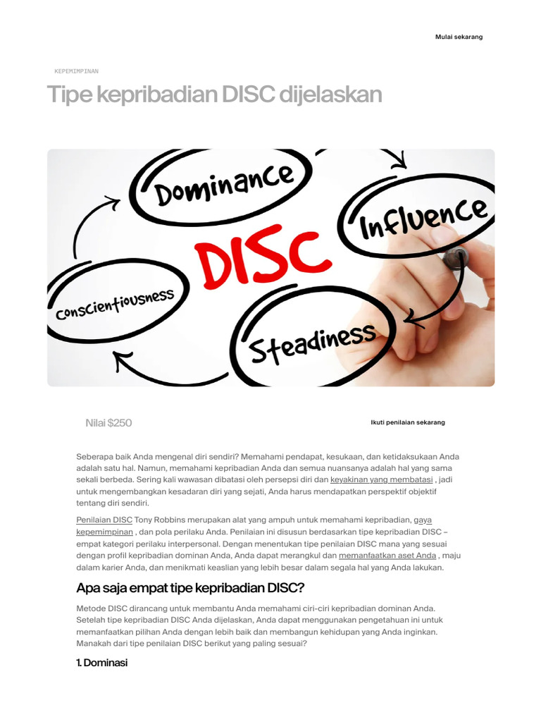 Penilaian DISC - Tipe Kepribadian Manakah Anda - Tony Robbins | PDF