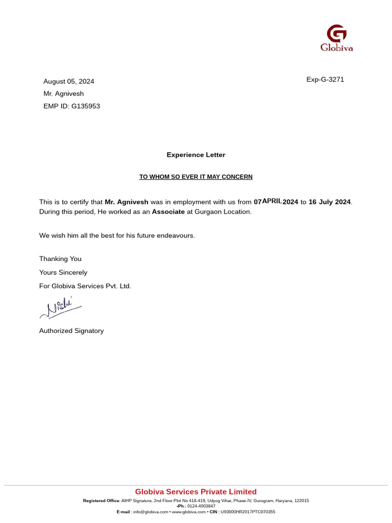 Experience Letter | PDF