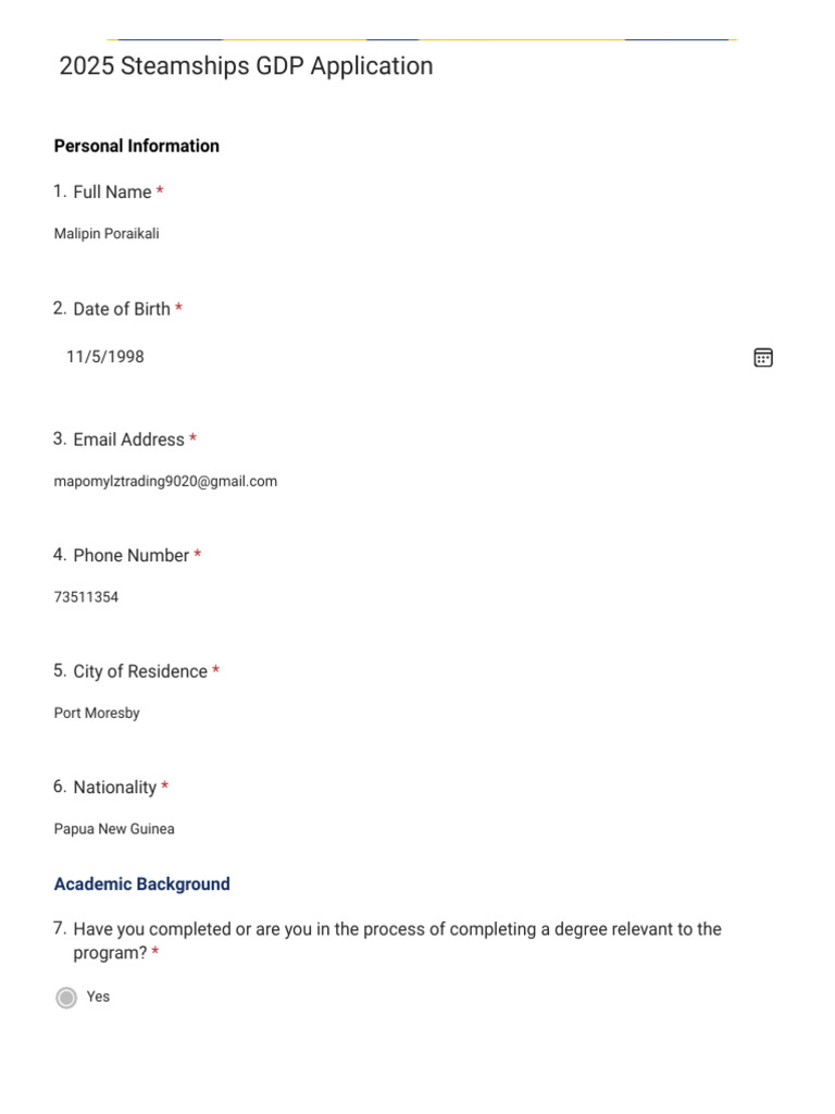 2025 Steamships GDP Application Form | PDF | Papua New Guinea | Business