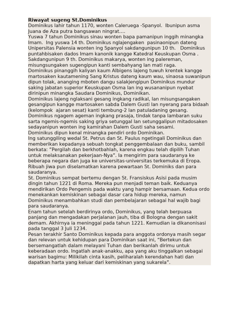 Kisah ST Dominiko | PDF