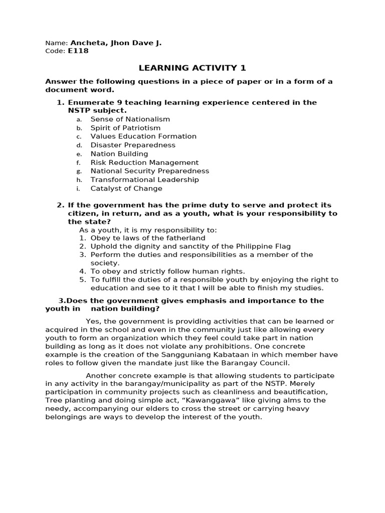 Ancheta, Jhon Dave J. (BEED1-E118) Learning Act.1 | PDF