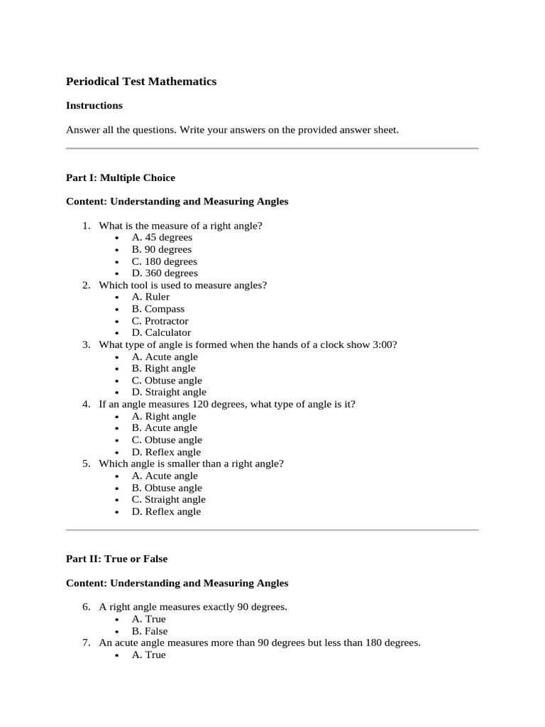 Periodical Test Mathematics | PDF
