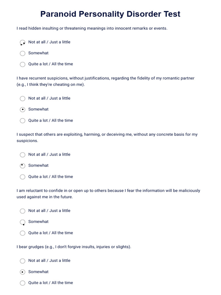 Paranoid Personality Disorder Test | PDF