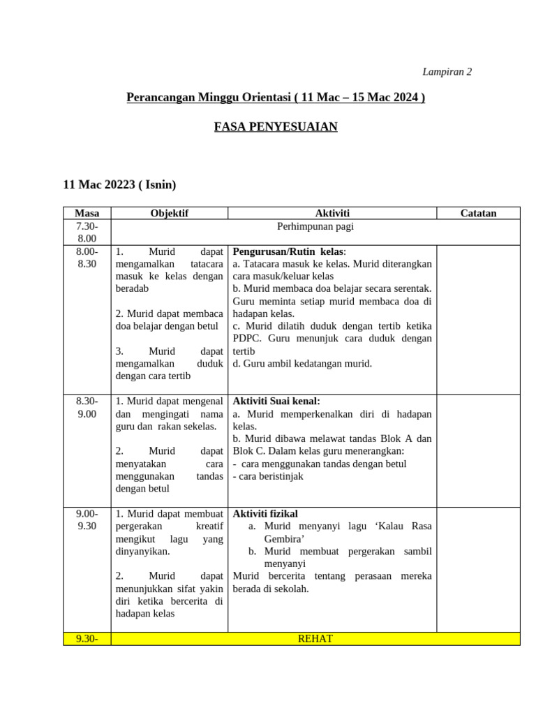 Perancangan Minggu Orientasi 2024 | PDF