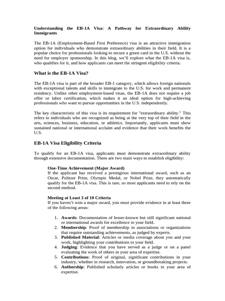 What Is The EB-1A Visa? | PDF | United States Nationality Law ...