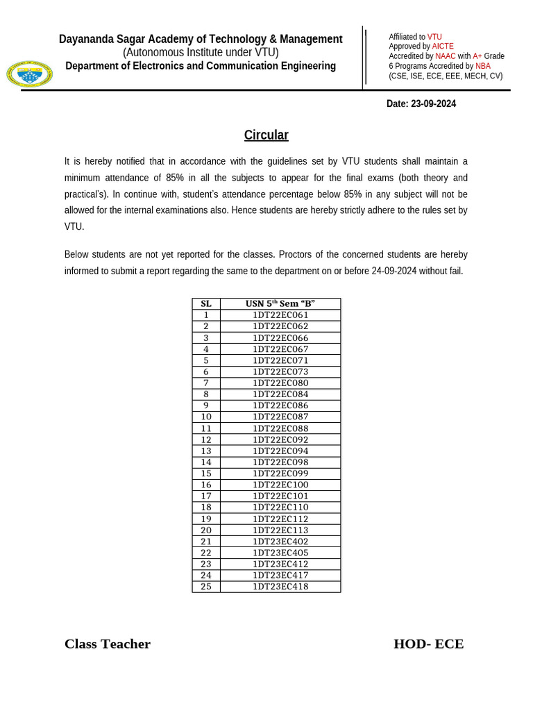 Circular (ATTENDANCE) | PDF