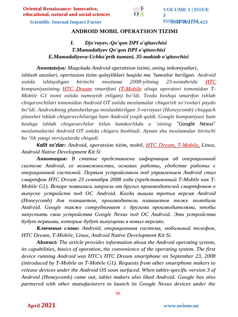 Android Mobil Operatsion Tizimi | PDF