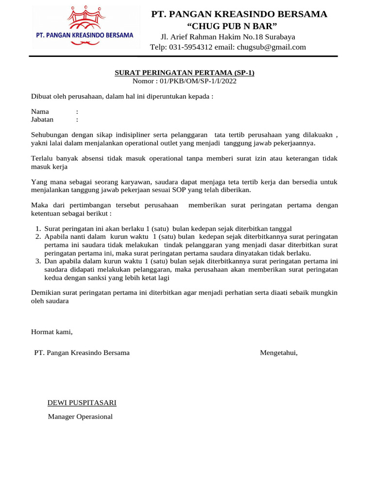 Contoh SURAT PERINGATAN | PDF