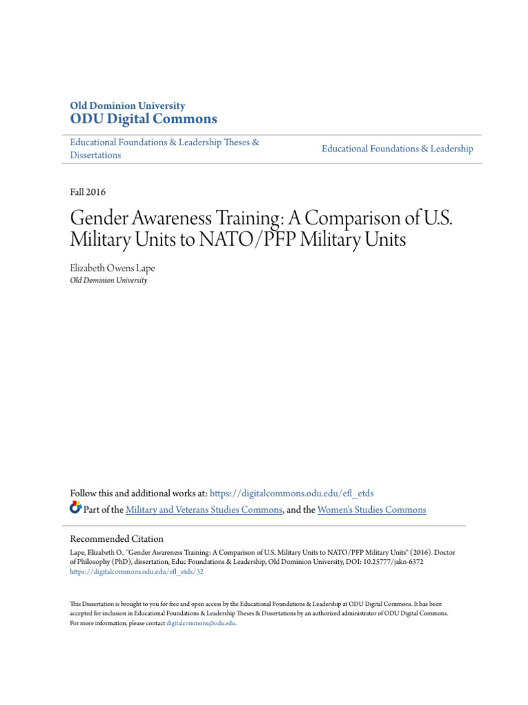 Article - Gender Awareness Training - A Comparison of U.S. Military Units To NATO PFP Units | PDF