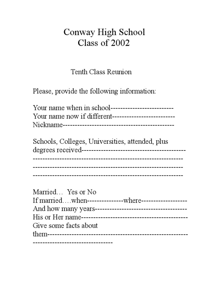 Class of 2002 Reunion Survey | PDF