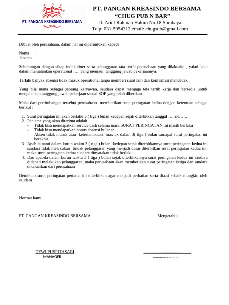 Contoh SURAT PERINGATAN 2 | PDF