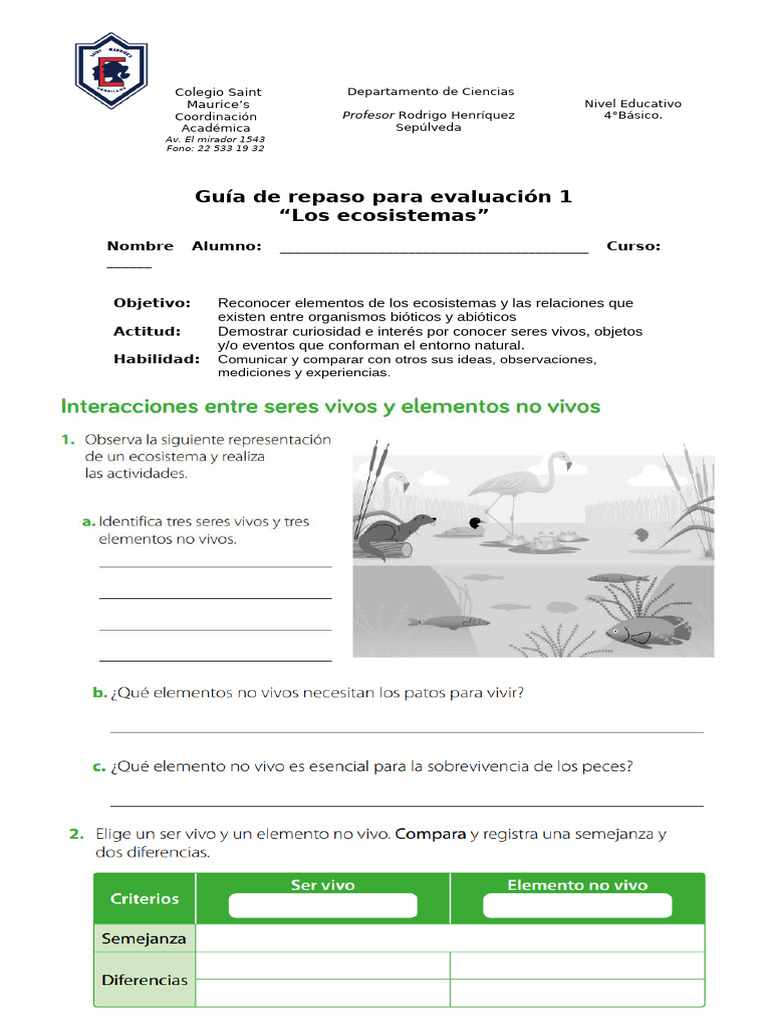 Guía Repaso Unidad Ecosistemas | PDF