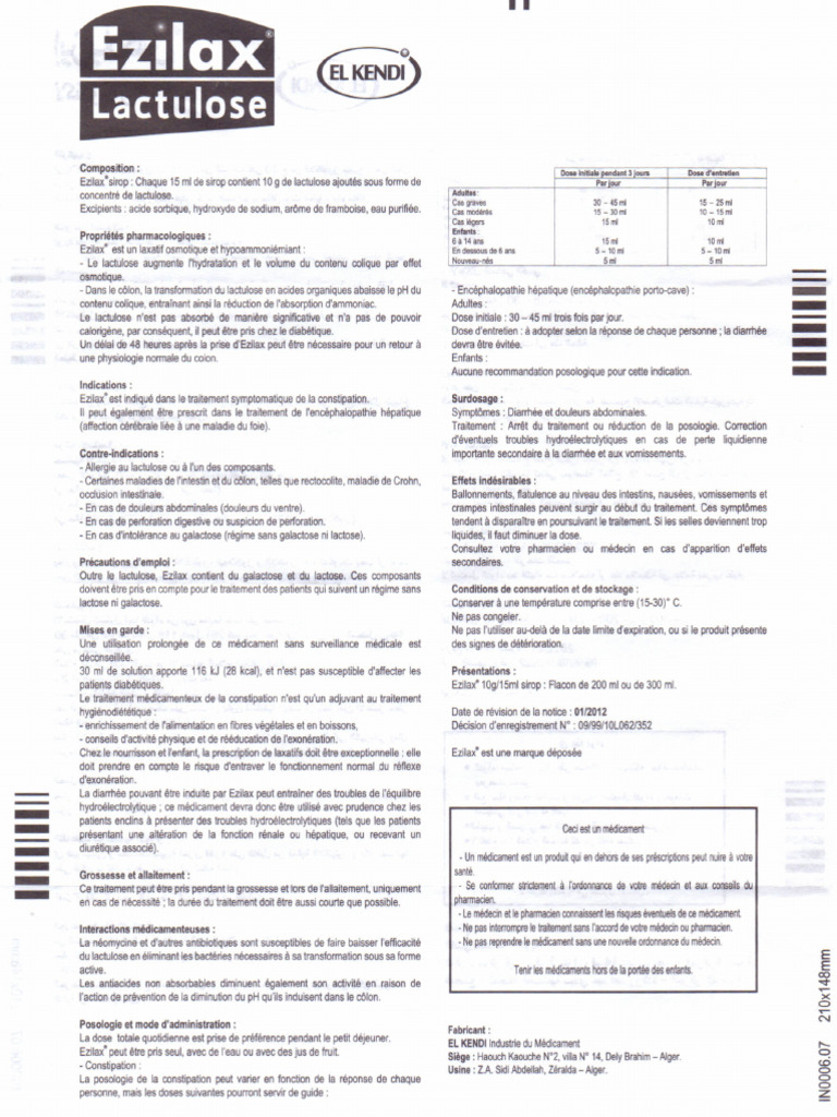 Notice Ezilax 0.6666 Sirop B 1flde 200 Ml+Bouchon Doseur Et B 1flde ...