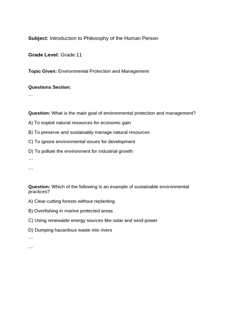 Environmental Protection and Management | PDF