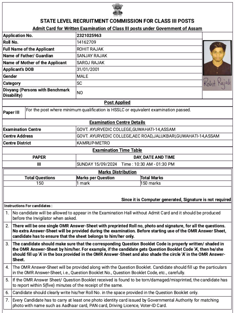 State Level Recruitment Commission For Class III Posts | PDF