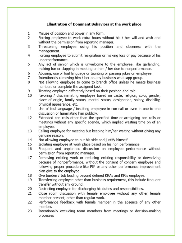Illustration of Dominant Behavour at Workplace | PDF