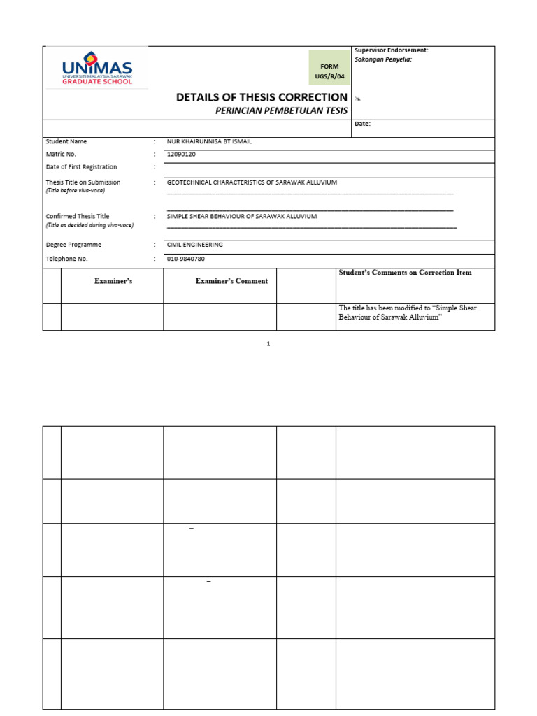 UGS Detailed Correction Form 4 - FS | PDF