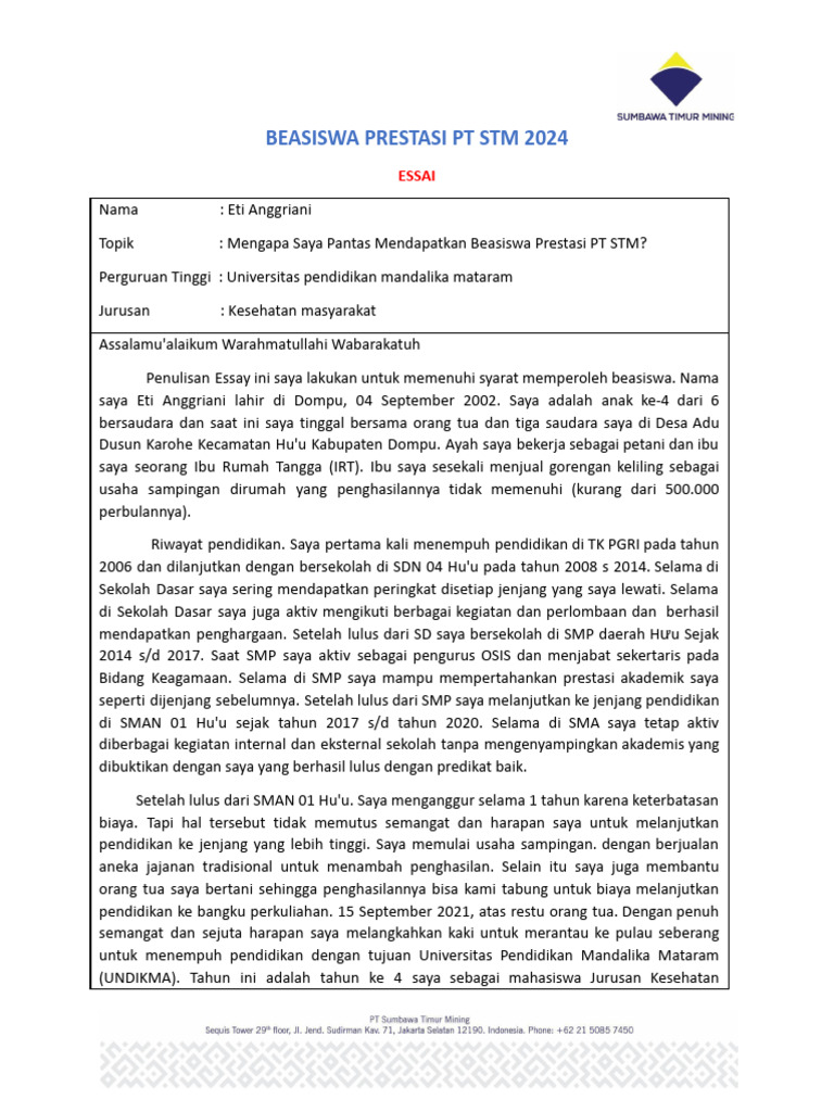 Essai beasiswa | PDF