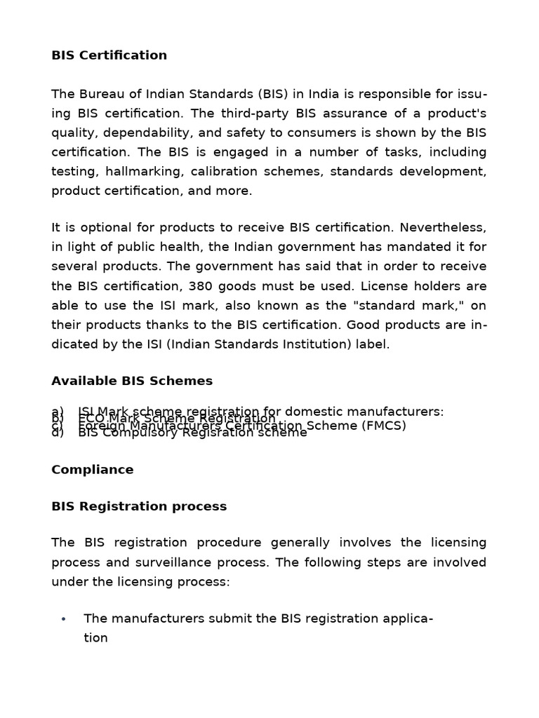 BIS Certification | PDF