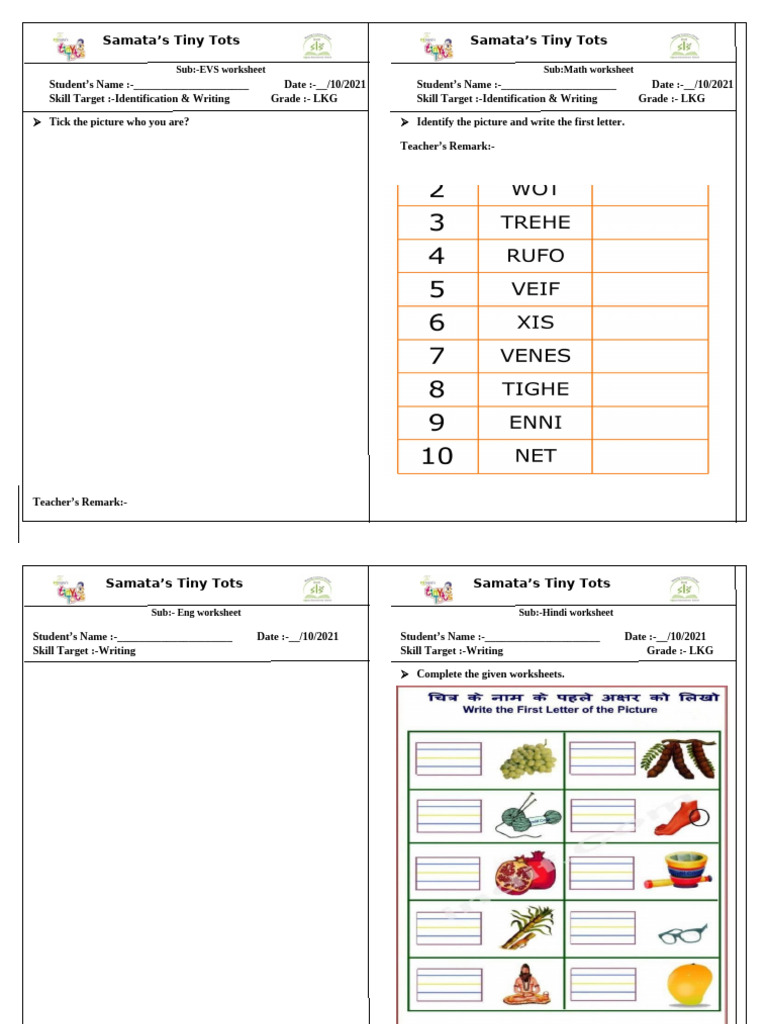 LKG Worksheets, Only For | PDF