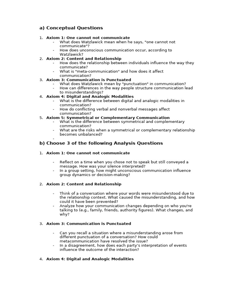 5 axioms of communication question guide | PDF
