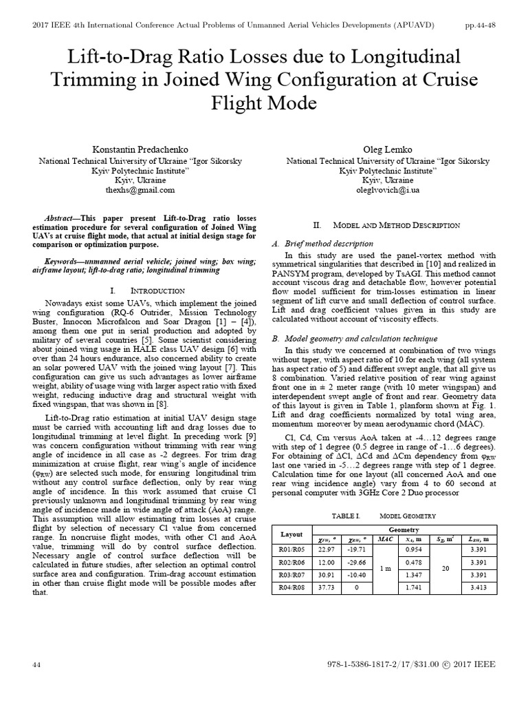 Lift-To-Drag Ratio Losses Due To Longitudinal Trimming in Joined Wing ...